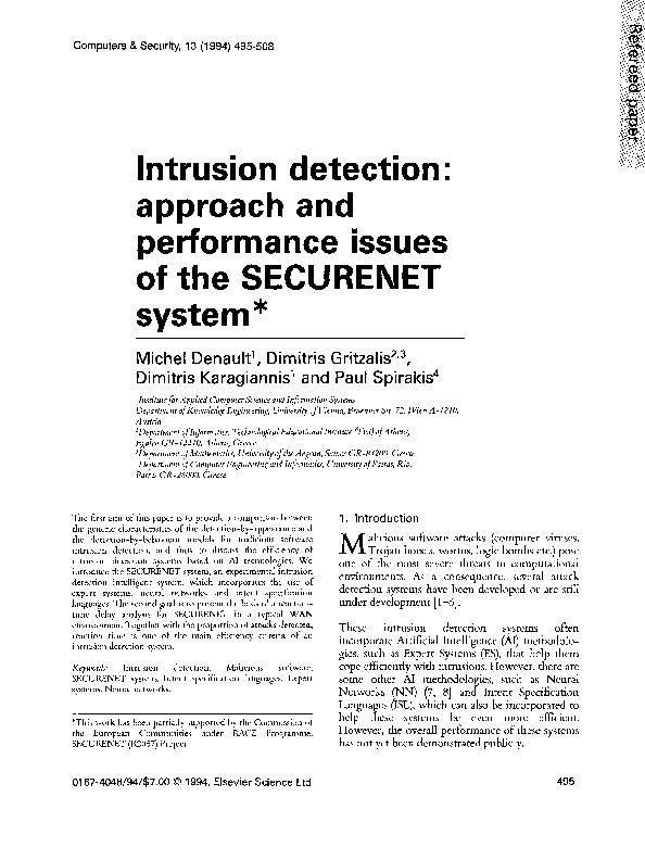 (PDF) Intrusion detection: Approach and performance issues of the ...