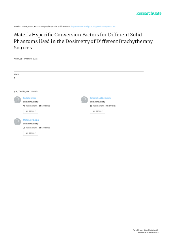 (PDF) Material-specific Conversion Factors for Different Solid Phantoms ...