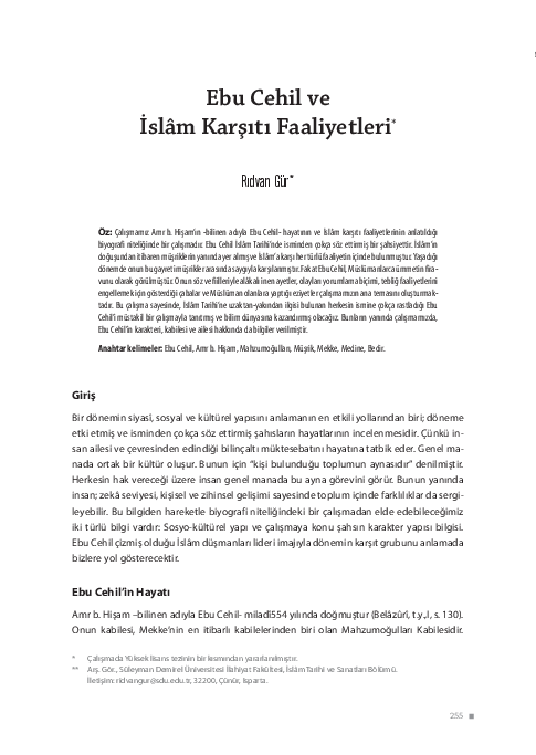 (PDF) Ebu Cehil ve İslâm Karşıtı Faaliyetleri