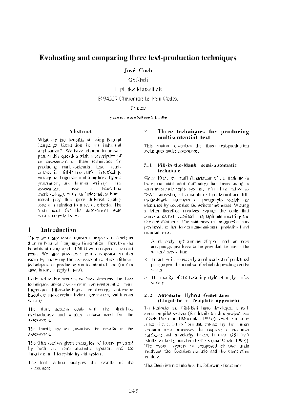(PDF) Evaluating and comparing three text-production techniques