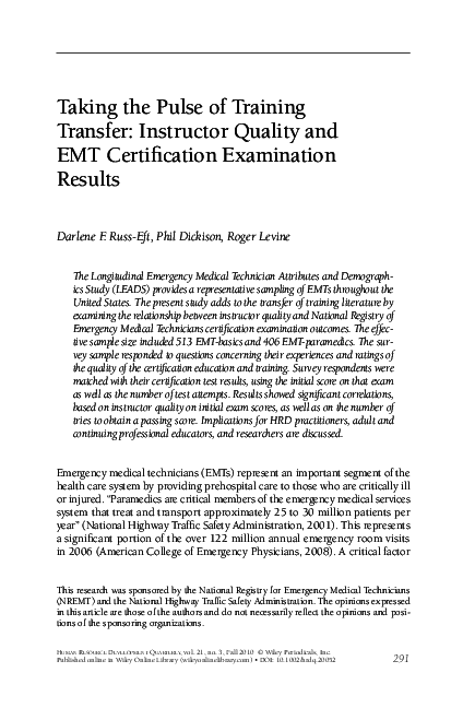 (PDF) Taking the pulse of training transfer: Instructor quality and EMT ...