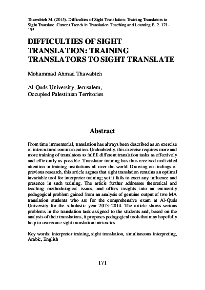 (PDF) Difficulties of Sight Translation: Training Translators to Sight ...