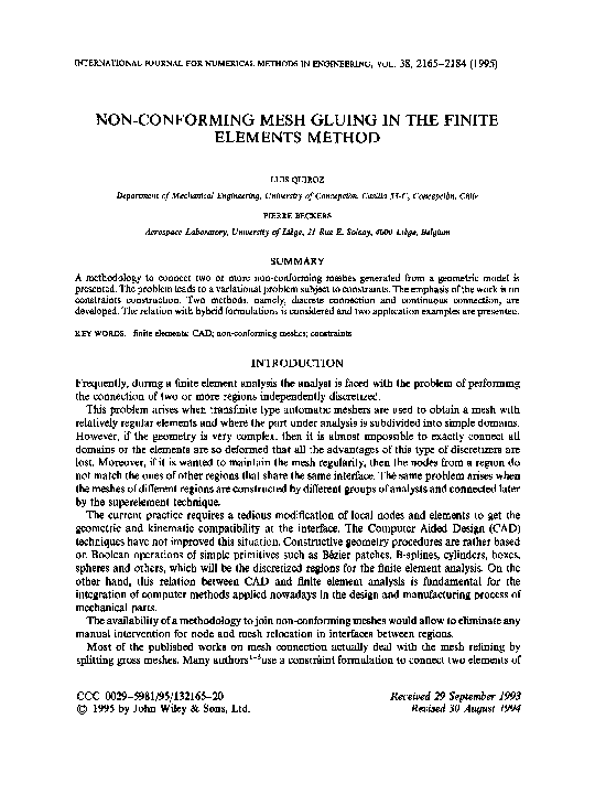 Pdf Non Conforming Mesh Gluing In The Finite Elements Method