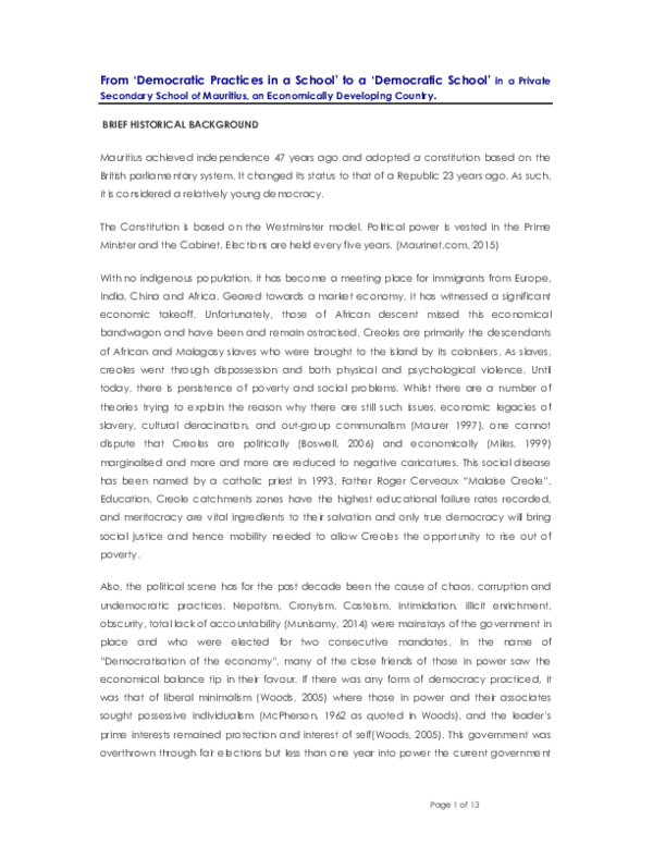 (PDF) From ‘democratic practices in a school’ to ‘a democratic school ...
