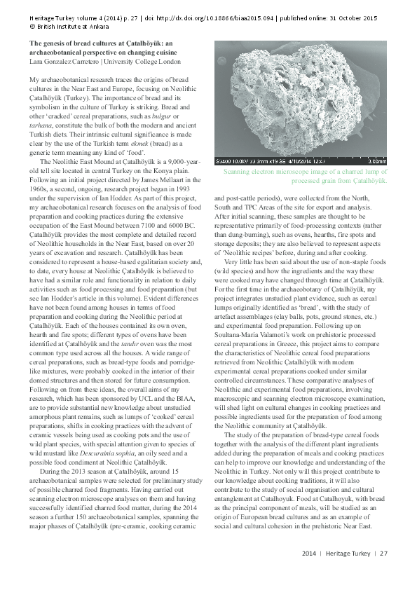 (PDF) The genesis of bread cultures at Çatalhöyük: an archaeobotanical ...