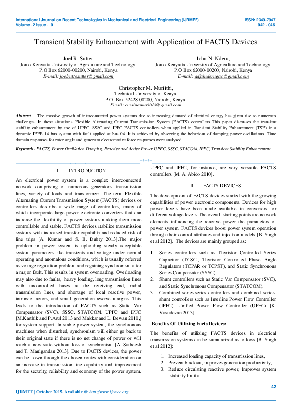 (PDF) Transient Stability Enhancement with Application of FACTS Devices