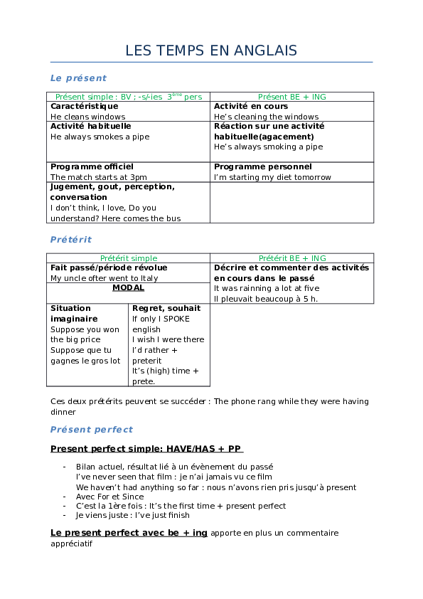 (DOC) LES TEMPS EN ANGLAIS