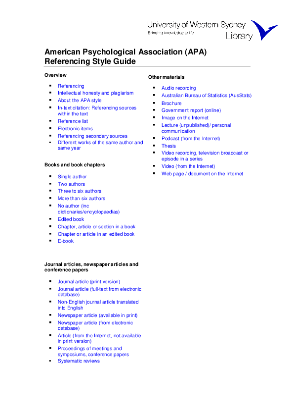 (PDF) American Psychological Association (APA) Referencing Style Guide
