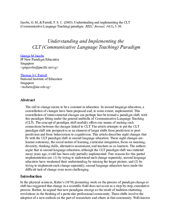 (DOC) Understanding and Implementing the CLT (Communicative Language Teaching) Paradigm