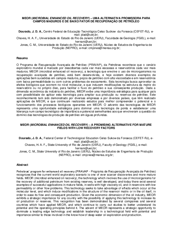 (PDF) MEOR (MICROBIAL ENHANCED OIL RECOVERY) – UMA ALTERNATIVA ...