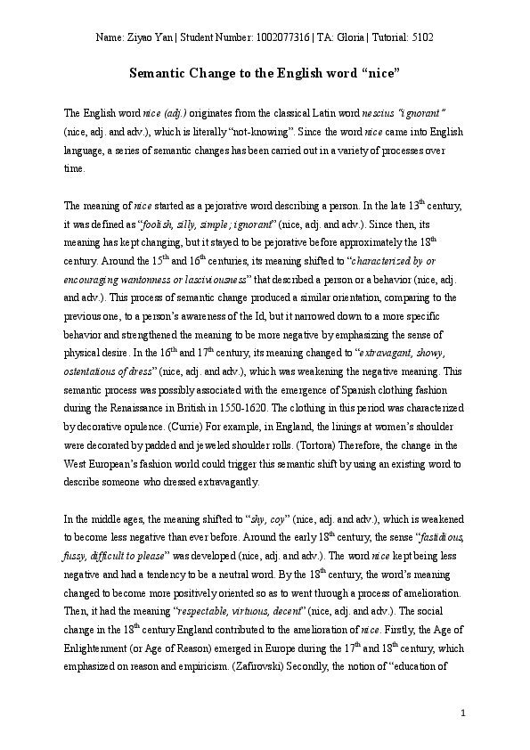 (PDF) Semantic Change to the English word “nice”