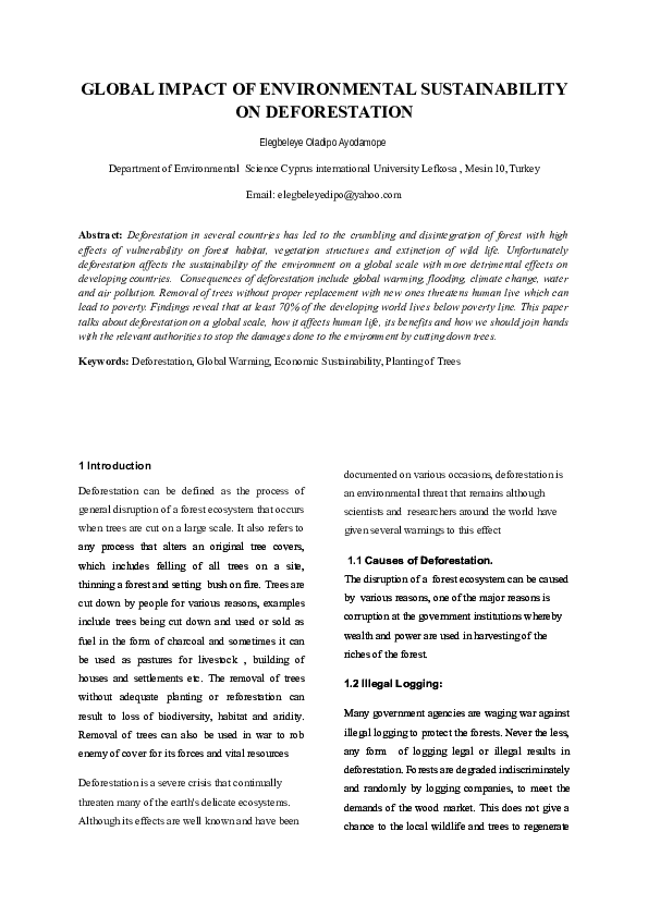 (DOC) GLOBAL IMPACT OF ENVIRONMENTAL SUSTAINABILITY ON DEFORESTATION