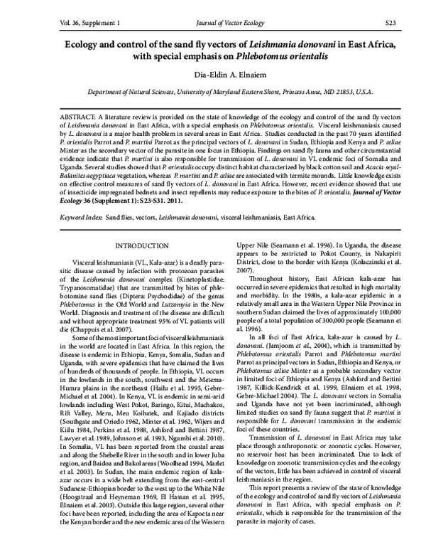 (PDF) Ecology and control of the sand fly vectors of Leishmania ...