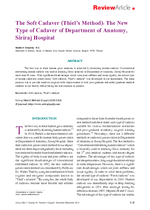 (PDF) The Soft Cadaver (Thiel’s Method): The New Type of Cadaver of ...