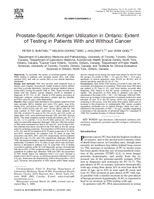 (PDF) Prostate-specific antigen utilization in Ontario: extent of ...