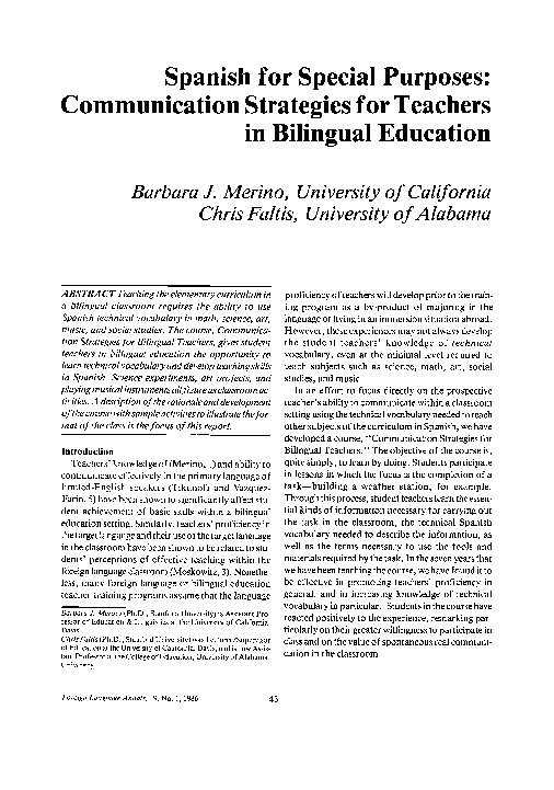 (PDF) Spanish for Special Purposes: Communication Strategies for ...