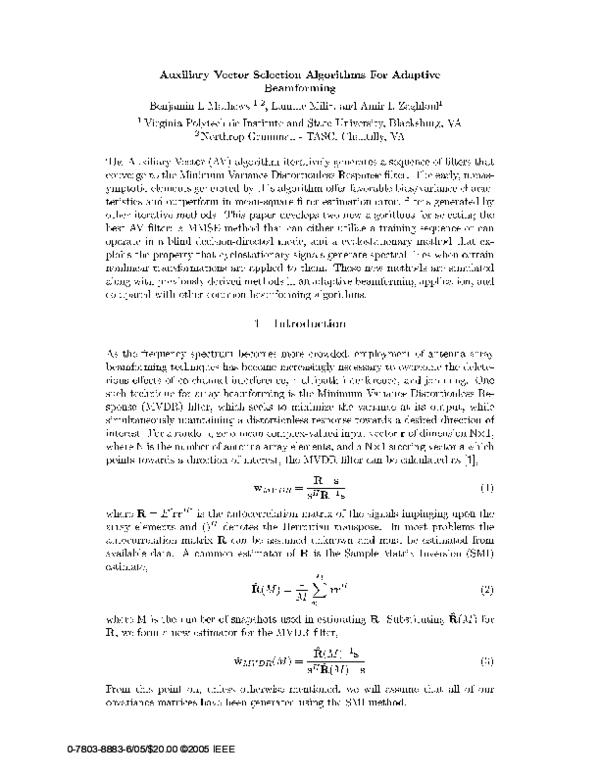 Auxiliary Vector Selection Algorithms For Adaptive Beamforming Benjamin ...