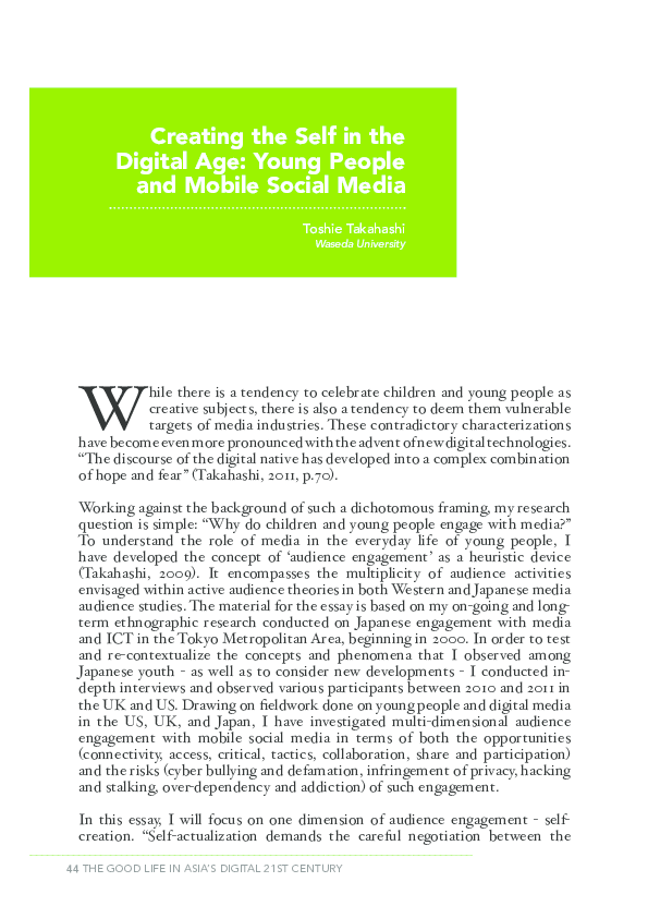 (PDF) “Creating the Self in the Digital Age: Young People and Mobile ...
