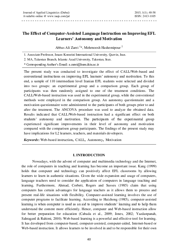 (PDF) The Effect of Computer-Assisted Language Instruction on Improving EFL Learners’ Autonomy ...