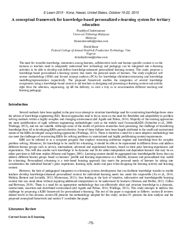 (PDF) A conceptual framework for knowledge-based personalized e-learning system for tertiary ...