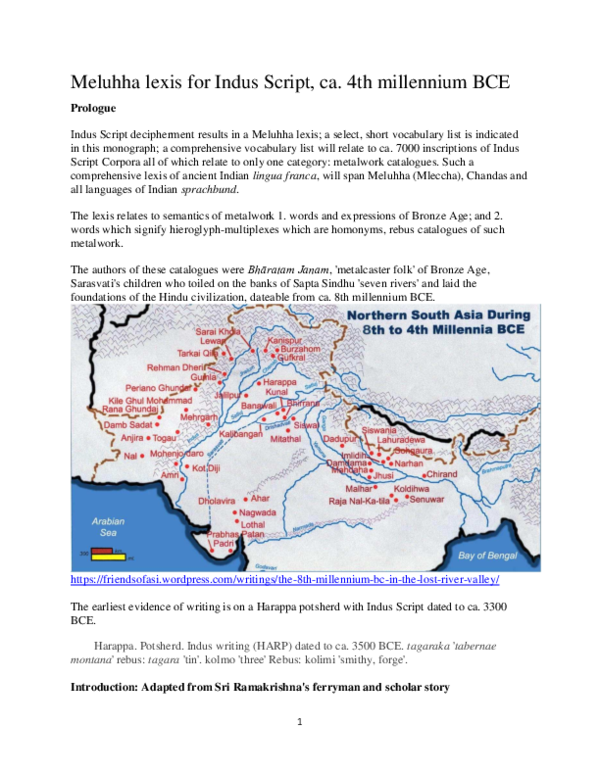 (PDF) Meluhha lexis for Indus Script, ca. 4th millennium BCE