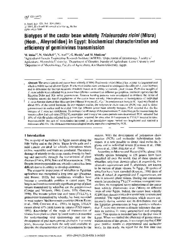 (PDF) Biotypes of the castor bean whitefly Trialeurodes ricini (Misra ...
