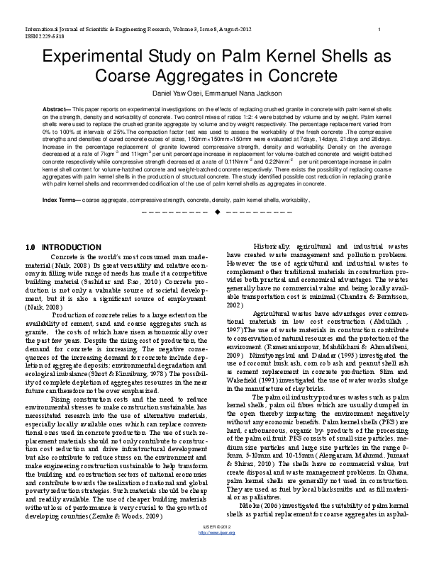 (PDF) Experimental Study on Palm Kernel Shells as Coarse Aggregates in ...
