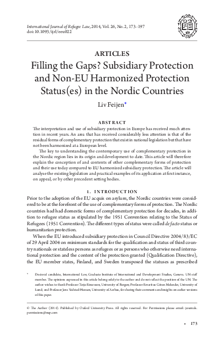 (PDF) Filling the Gaps? Subsidiary Protection and Non-EU Harmonized ...