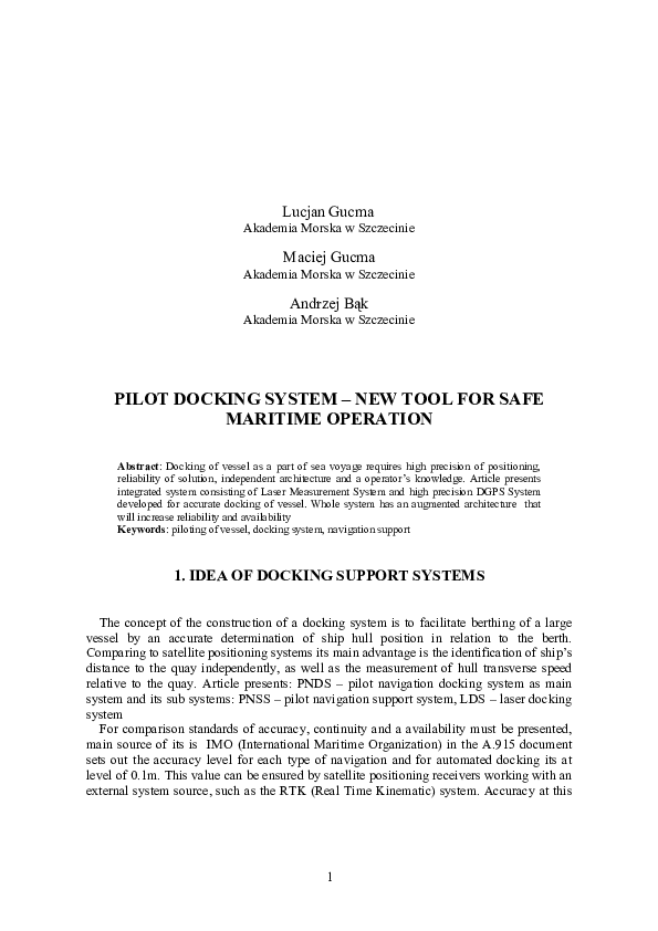 (PDF) PILOT DOCKING SYSTEM – NEW TOOL FOR SAFE MARITIME OPERATION