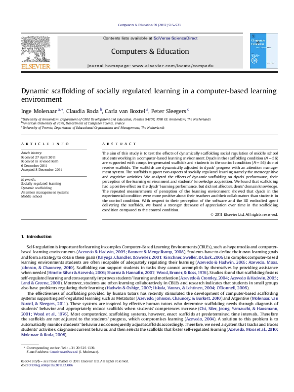 (PDF) Dynamic scaffolding of socially regulated learning in a computer-based learning environment