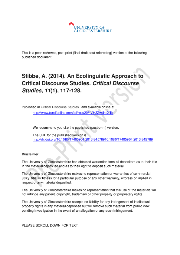 (PDF) An Ecolinguistic Approach to Critical Discourse Studies