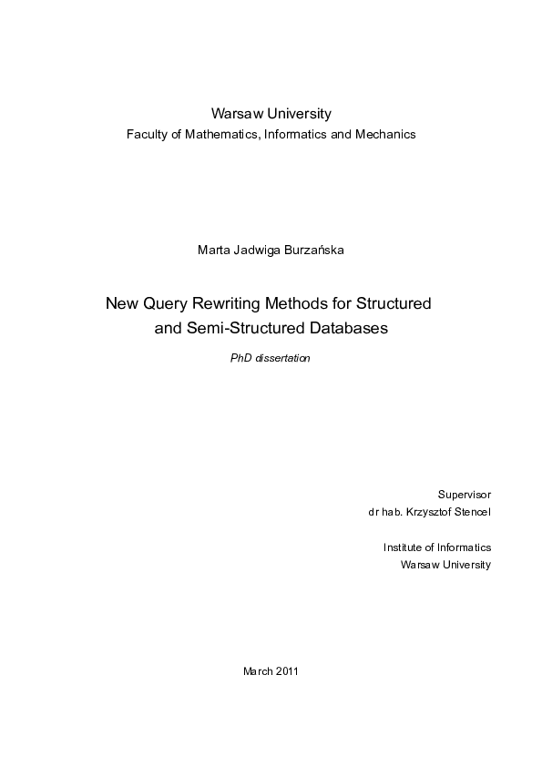 (PDF) New Query Rewriting Methods for Structured and Semi-Structured Databases