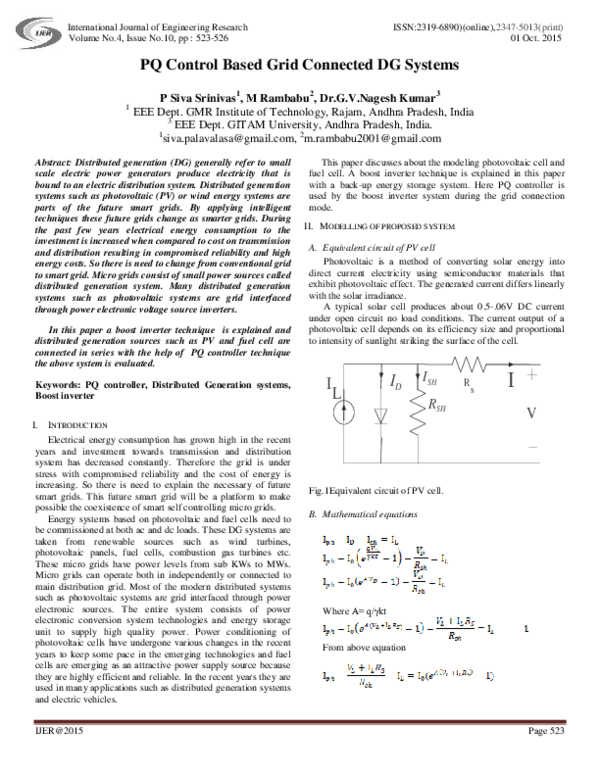 (PDF) PQ Control Based Grid Connected DG Systems