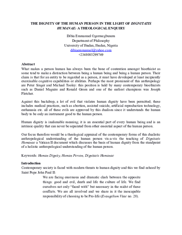 (DOC) THE DIGNITY OF THE HUMAN PERSON IN THE LIGHT OF DIGNITATIS ...