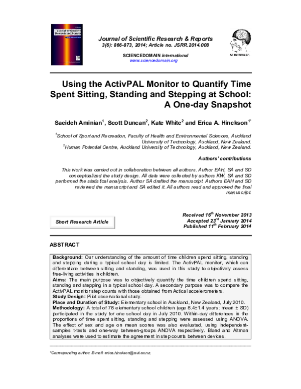 (PDF) Using the Activ PAL Monitor to Quantify Time Spent Sitting ...