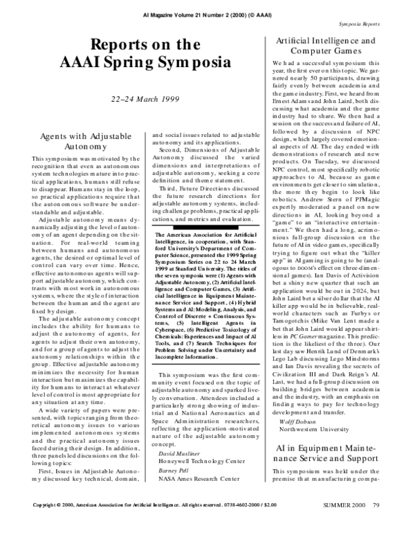 (PDF) Reports on the AAAI Spring Symposia (March 1999)