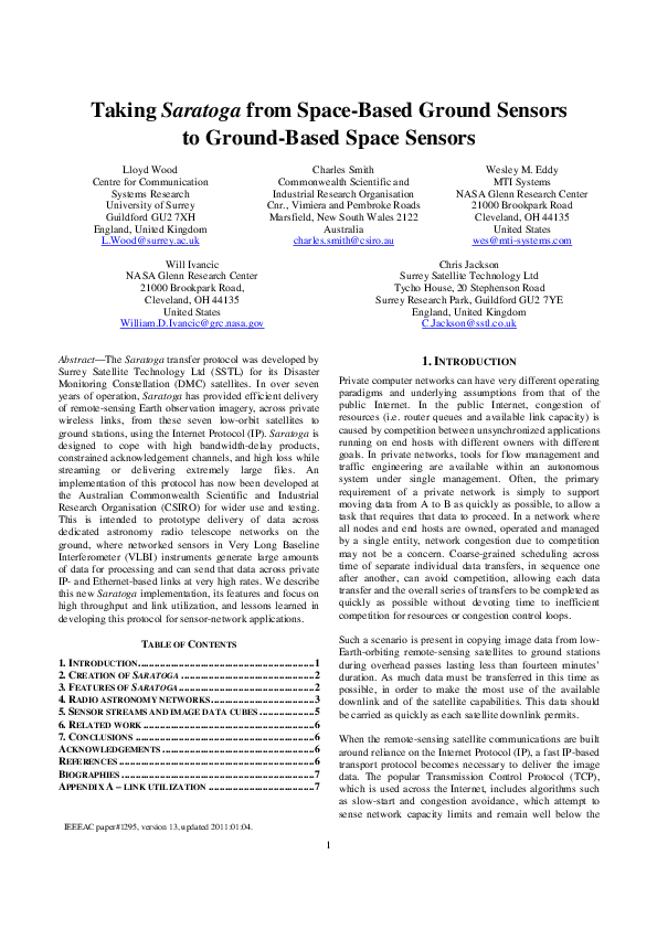 (PDF) Taking Saratoga from space-based ground sensors to ground-based space sensors | Will ...