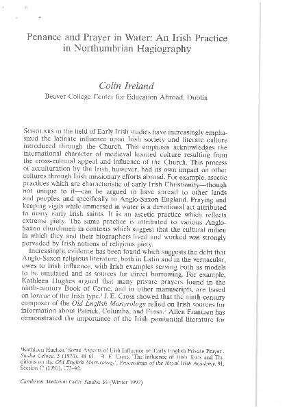 (PDF) Penance and Prayer in Water: An Irish Practice in Northumbrian ...
