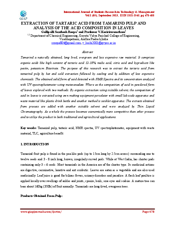 (PDF) EXTRACTION OF TARTARIC ACID FROM TAMARIND PULP AND ANALYSIS OF ...
