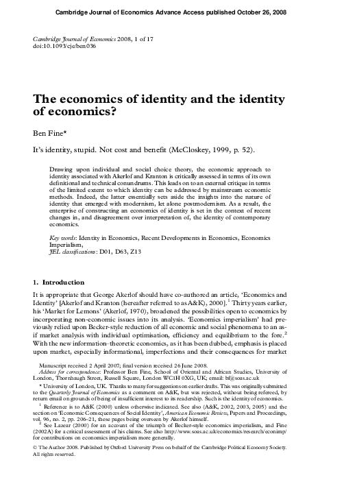 (PDF) The economics of identity and the identity of economics?