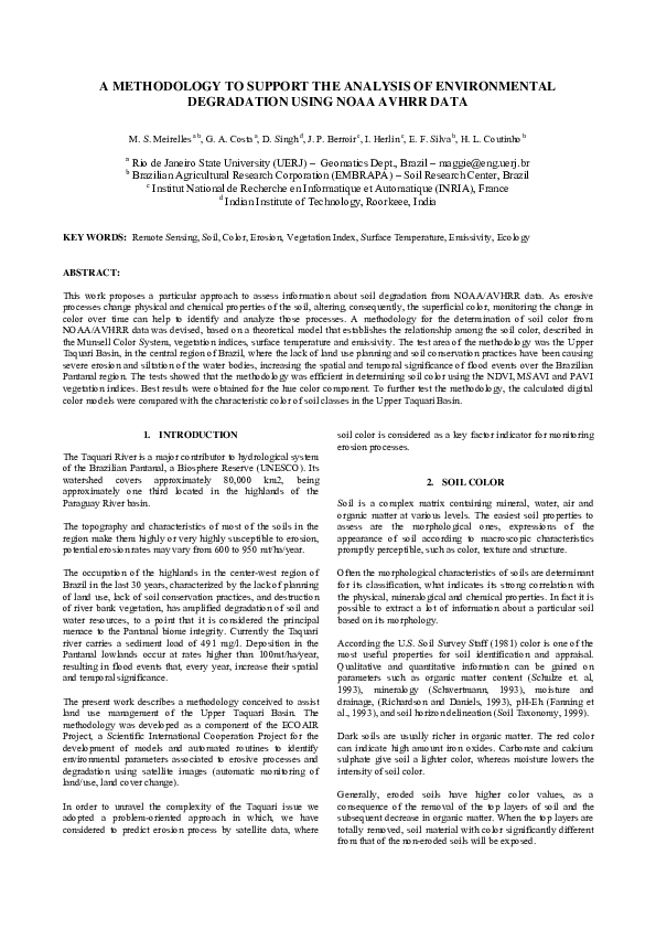 (PDF) A METHODOLOGY TO SUPPORT THE ANALYSIS OF ENVIRONMENTAL DEGRADATION USING NOAA AVHRR DATA ...