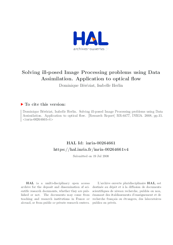 (PDF) Solving ill-posed Image Processing problems using Data Assimilation (PDF) Solving ill-posed Image Processing problems using Data Assimilation