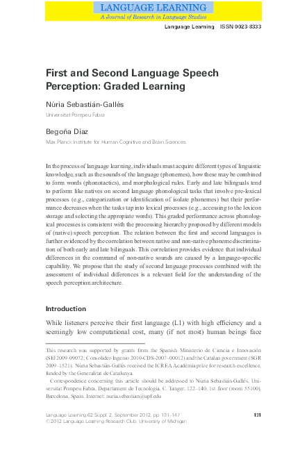 (PDF) First and Second Language Speech Perception: Graded Learning ...