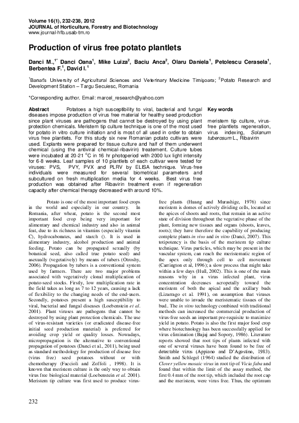(PDF) STUDIES REGARDING POTATO (SOLANUM TUBEROSUM L) REGENERATION USING ...