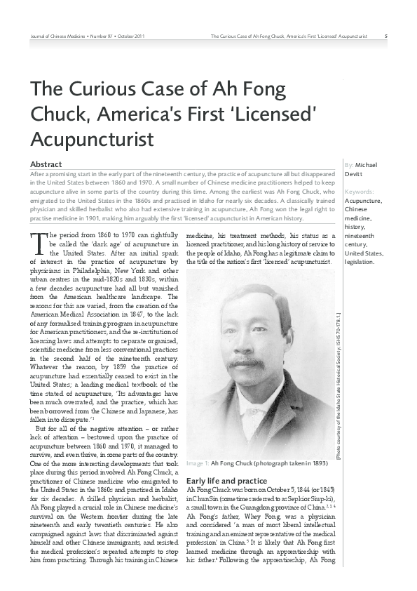 (PDF) The Curious Case of Ah Fong Chuck, America's First "Licensed ...