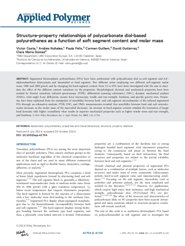 (PDF) Structure-property relationships of polycarbonate diol-based ...