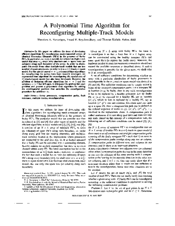 Pdf A Polynomial Time Algorithm For Reconfiguring Multiple Track Models