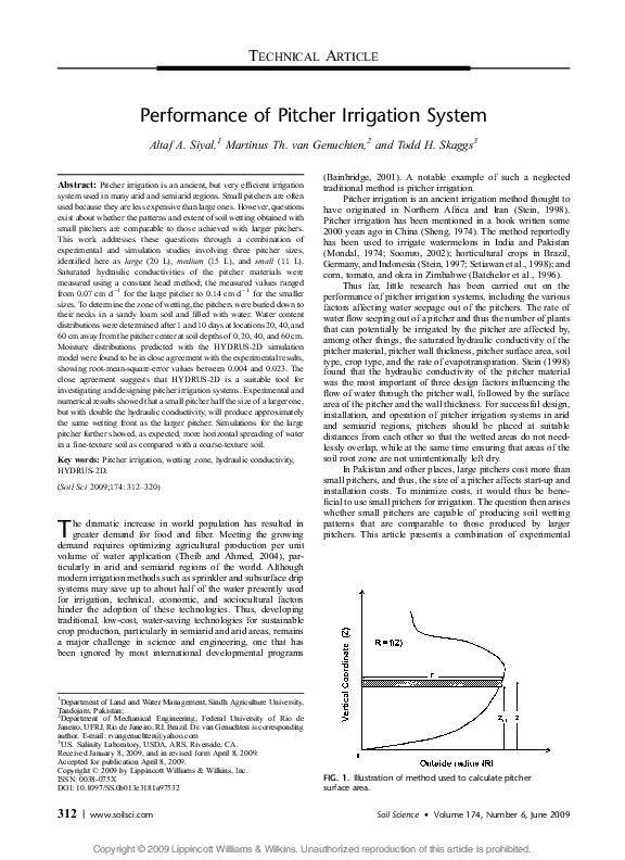 (PDF) Performance of Pitcher Irrigation System