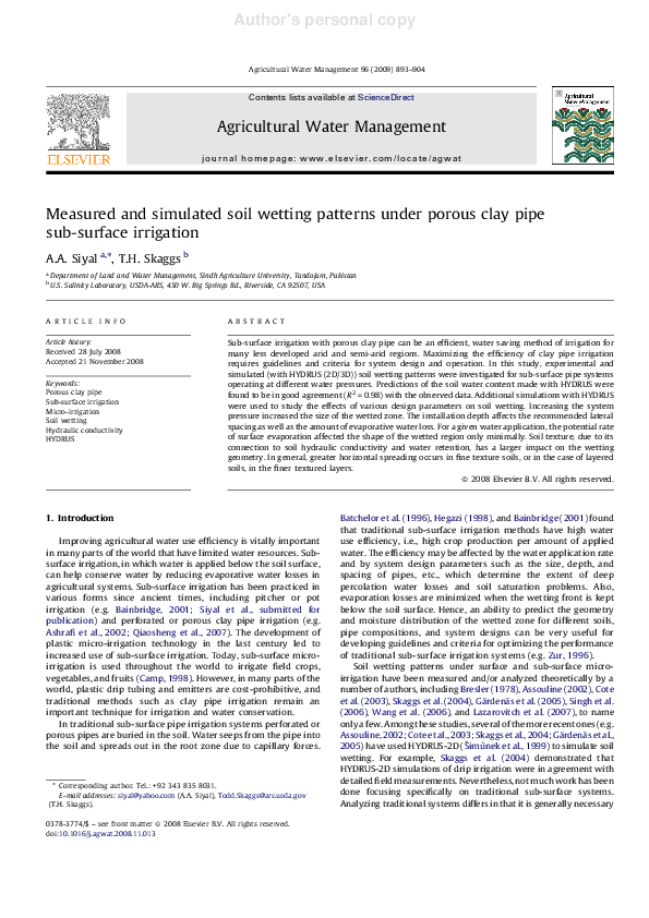 (PDF) Measured and simulated soil wetting patterns under porous clay ...