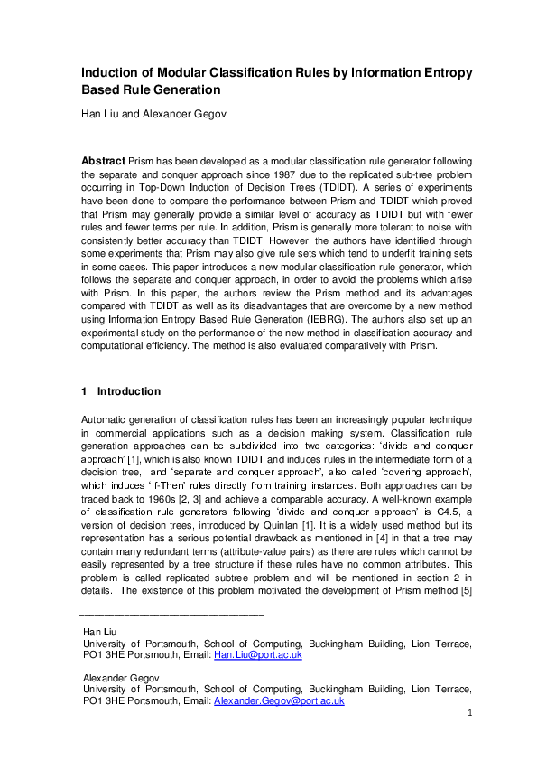 Pdf Induction Of Modular Classification Rules By Information Entropy Based Rule Generation
